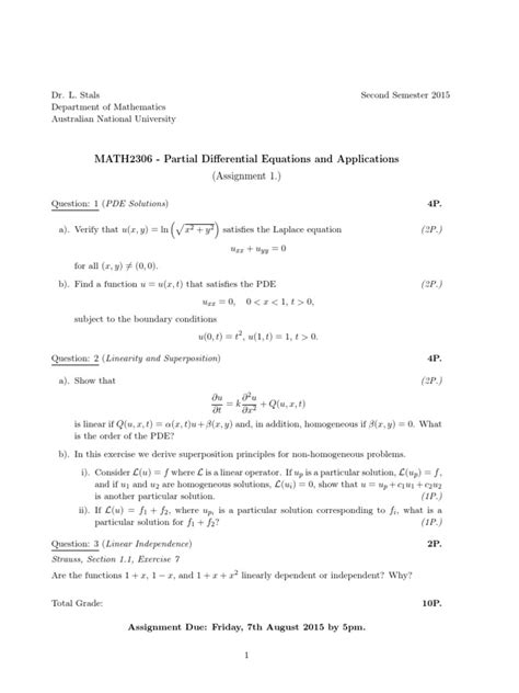 Partial Differential Equations Assignment Solutions Pdf