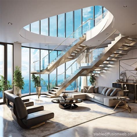 Duplex Living Room With Stairs Stable Diffusion Online