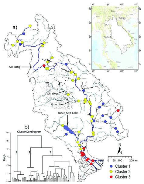 the sampling sites belonging to each cluster projected on the map a