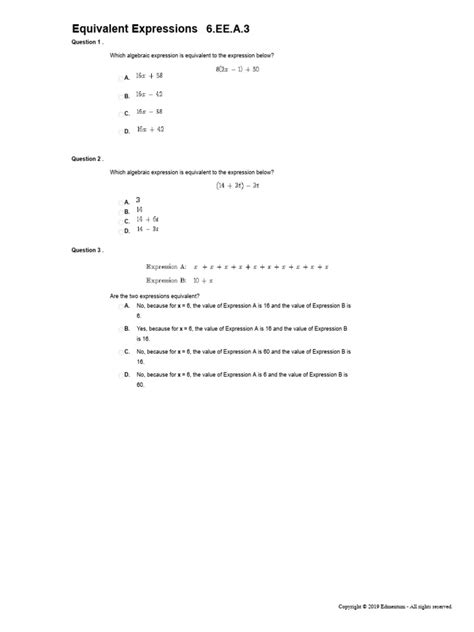 6eea3 Equivalent Expressions Pdf Algebra Mathematics