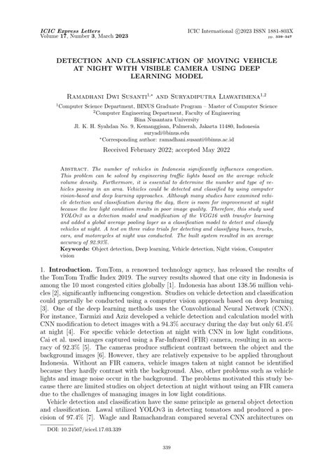 pdf detection and classification of moving vehicle at night with