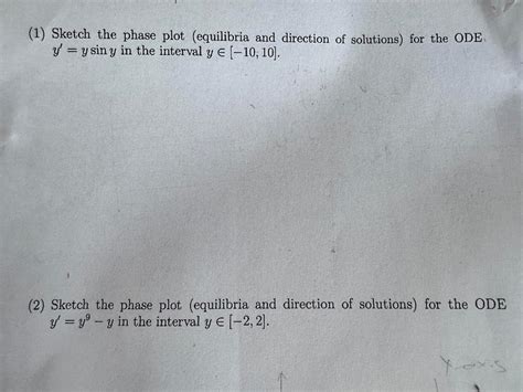 Solved 1 Sketch The Phase Plot Equilibria And Direction