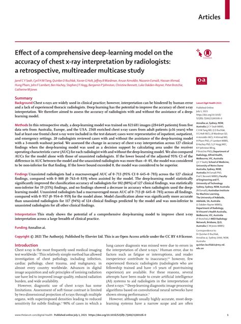 Pdf Effect Of A Comprehensive Deep Learning Model On The Accuracy Of Chest X Ray
