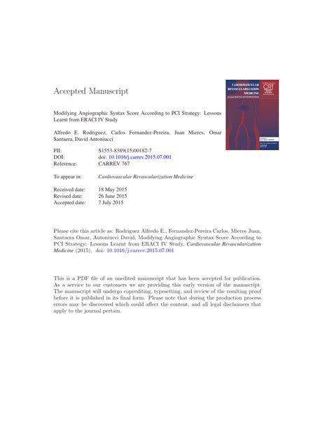 Pdf Modifying Syntax Score Accorded Pci Strategy Lessons Learnt From