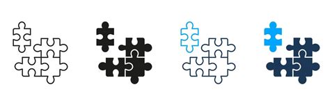 Puzzle Pieces Teamwork Logic Game Idea Line And Silhouette Icon Set