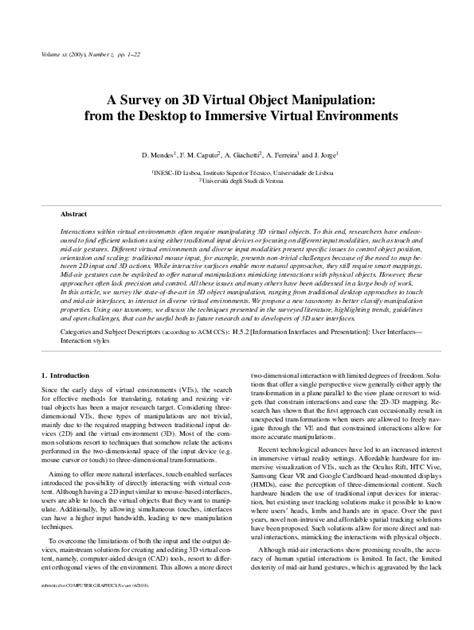 Pdf A Survey On 3d Virtual Object Manipulation From The Desktop To