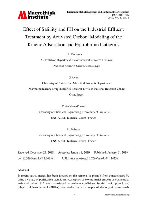 Pdf Effect Of Salinity And Ph On The Industrial Effluent Treatment By