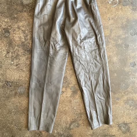 Vintage Grey Leather Pants Womens Size 6 Depop