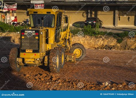 Grader Is Working On Road Construction Grader Industrial Machine On Construction Of New Roads
