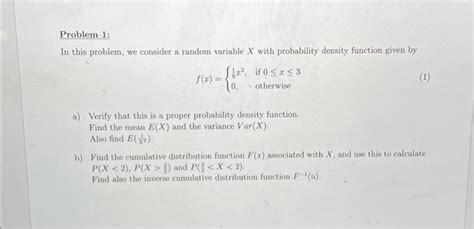 Solved Problem In This Problem We Consider A Random Chegg