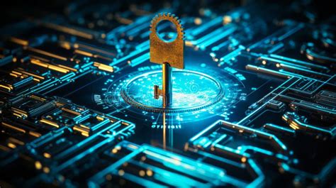 Futuristic Digital Cybersecurity Concept With Glowing Key And Binary Data Streams Flowing In