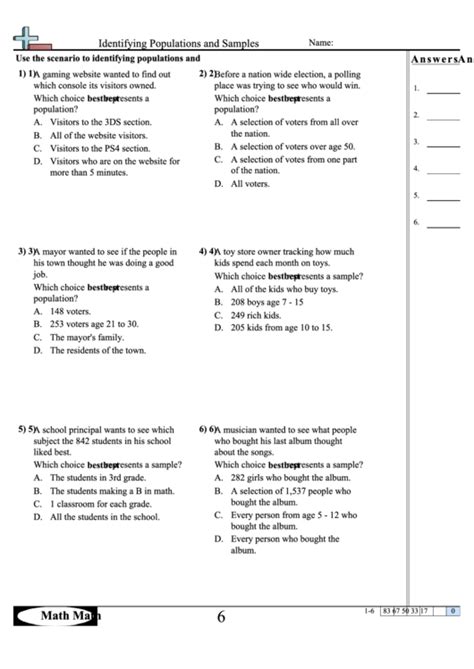 Identifying Populations And Samples Worksheet Printable Pdf Download