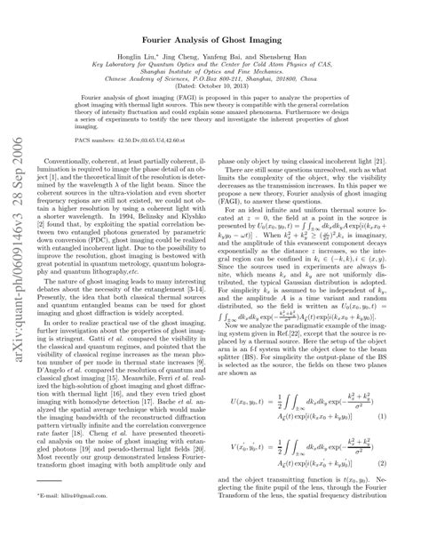 Pdf Fourier Analysis Of Ghost Imaging