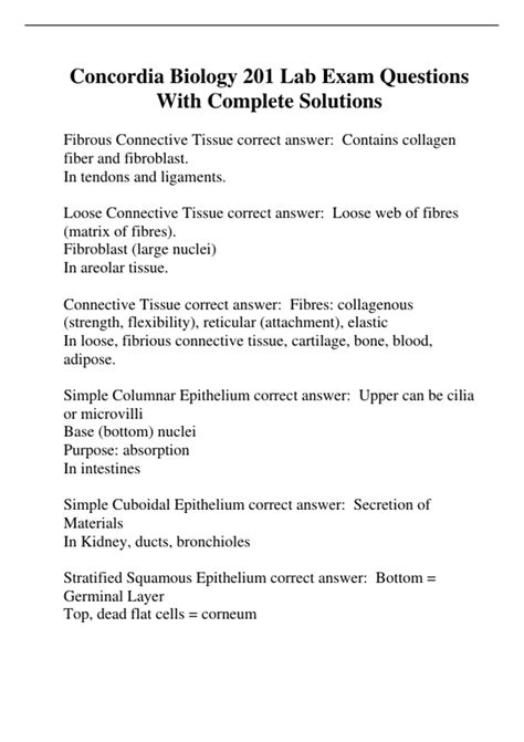 Concordia Biology 201 Lab Exam Questions With Complete Solutions Bio