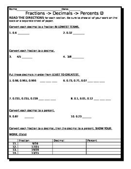 Fraction Decimal Percent Conversion Quiz By The Modern Teacher S Aide