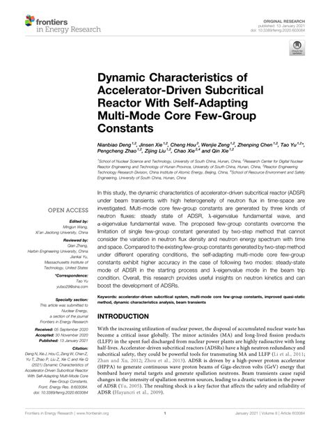 Pdf Dynamic Characteristics Of Accelerator Driven Subcritical Reactor