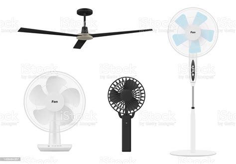 현대 전기 팬 다른 유형 색깔은 현실적인 벡터 일러스트 레이 션을 설정합니다 3차원 형태에 대한 스톡 벡터 아트 및 기타 이미지