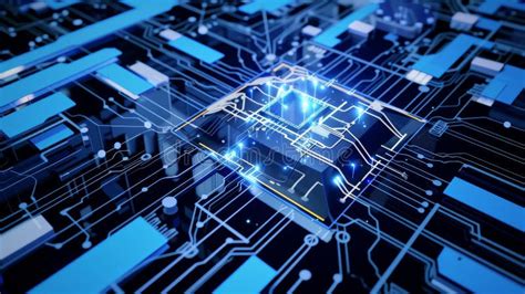 Glowing Blue Microchip On Circuit Board Representing Technology Stock Image Image Of Network