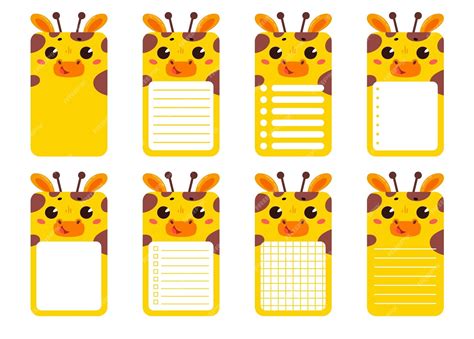 Premium Vector A Set Of Note Cards With A Cute Giraffe Rectangular