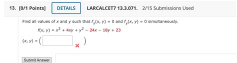 solved find all values of x and y such that fx x y 0 and