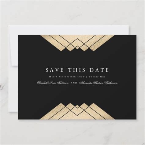 Gold Black Geometric Gatsby Qr Code Save The Date Invitation