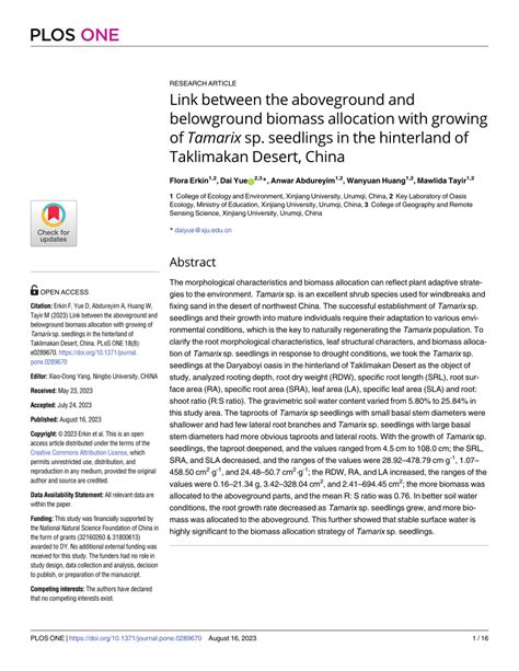 Pdf Link Between The Aboveground And Belowground Biomass Allocation With Growing Of Tamarix Sp