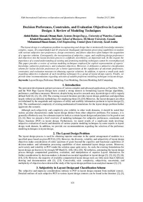 Pdf Decision Preferences Constraints And Evaluation Objectives In
