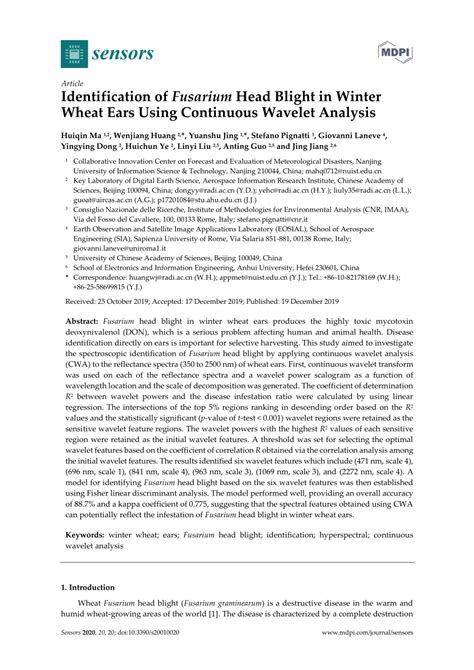pdf identification of fusarium head blight in winter wheat ears using