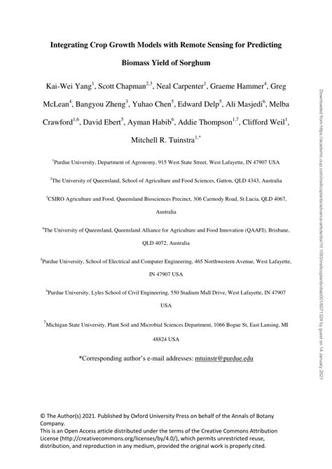 Pdf Integrating Crop Growth Models With Remote Sensing For Predicting