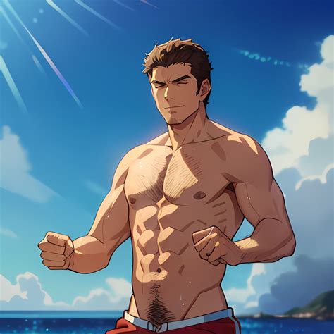 Rule 34 Abs Ai Generated Anime Style Bara Beach Body Hair Chest Chest Hair David Hasselhoff