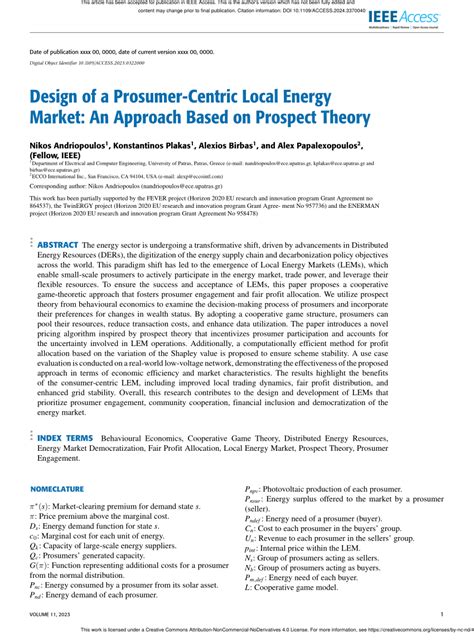 Pdf Design Of A Prosumer Centric Local Energy Market An Approach Based On Prospect Theory