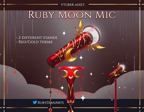 Ruby Moon Mic Red And Gold Ver Vtuber Celestial Assets Bonus Crescent Moons For Streaming Etsy