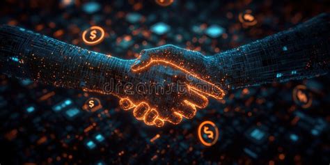 Digital Handshake Symbolizes Collaboration And Innovation In Technology Stock Illustration