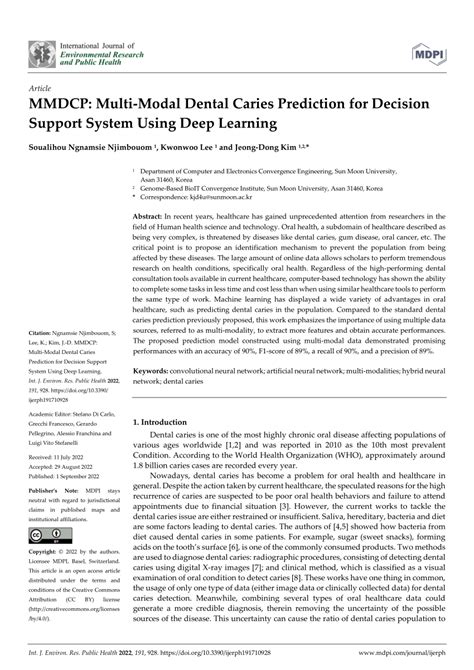 Pdf Mmdcp Multi Modal Dental Caries Prediction For Decision Support