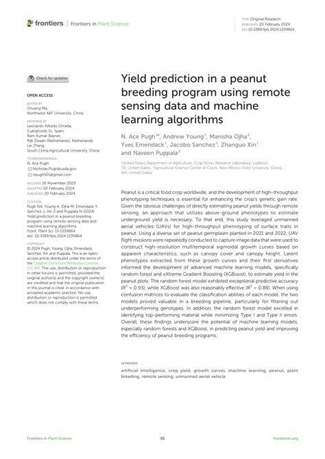Pdf Yield Prediction In A Peanut Breeding Program Using Remote Sensing Data And Machine