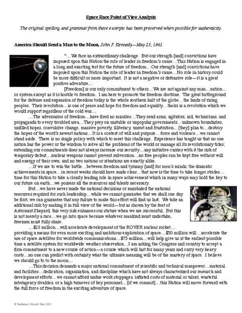 The Space Race Point Of View Primary Source Analysis Activity Tpt