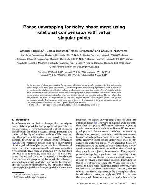 Pdf Phase Unwrapping For Noisy Phase Maps Using Rotational