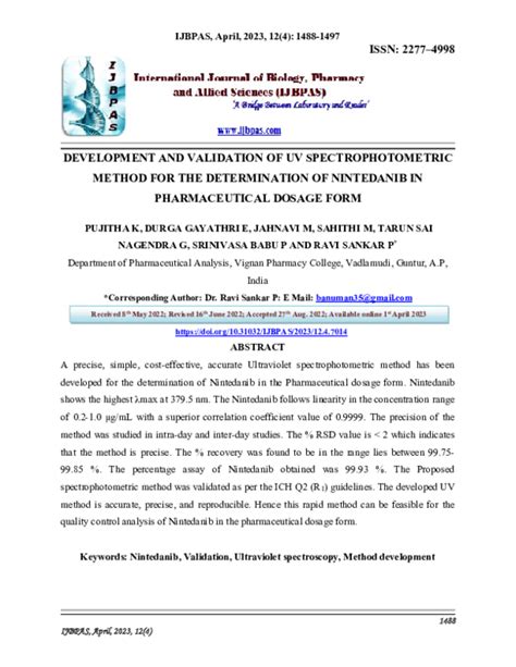 pdf development and validation of uv spectrophotometric method for