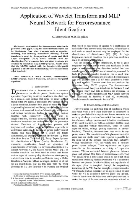 Pdf Application Of Wavelet Transform And Mlp Neural Network For
