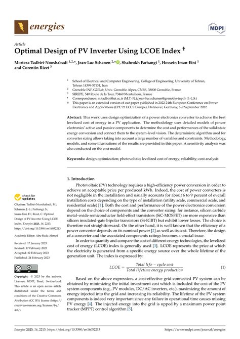 Pdf Optimal Design Of Pv Inverter Using Lcoe Index