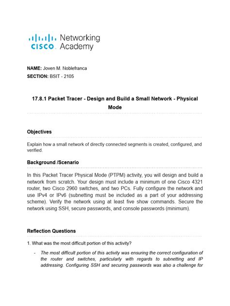 17 8 1 packet tracer design and build a small network physical mode