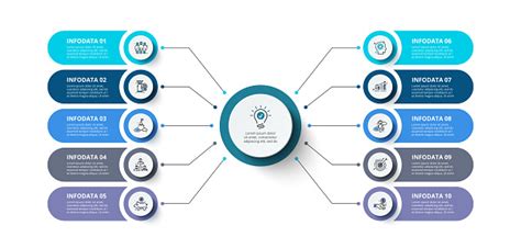 인포그래픽을 위한 창의적인 컨셉 비즈니스 데이터 시각화 10 단계 옵션 부품 또는 프로세스와 추상 요소 다이어그램 프리젠