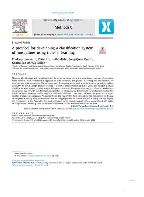 Pdf A Protocol For Developing A Classification System Of Mosquitoes Using Transfer Learning