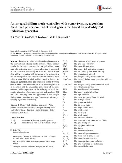 pdf an integral sliding mode controller with super twisting algorithm
