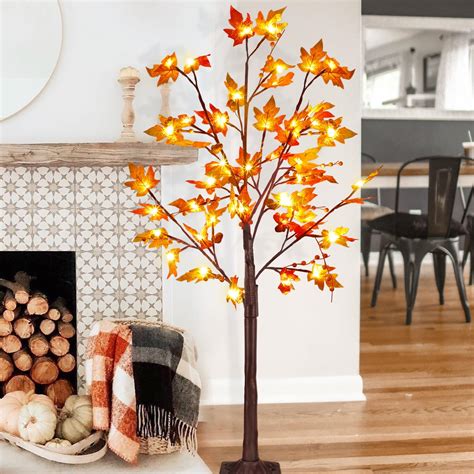 Forup Led Lighted Maple Tree 4 Ft Lighted Artificial Tree For