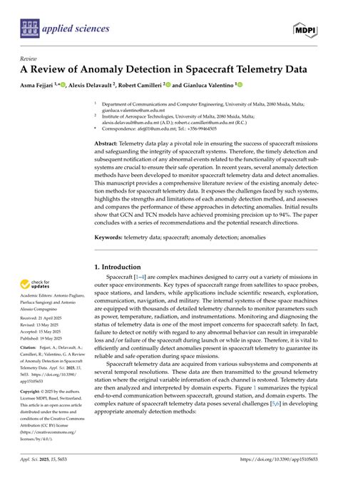 Pdf A Review Of Anomaly Detection In Spacecraft Telemetry Data