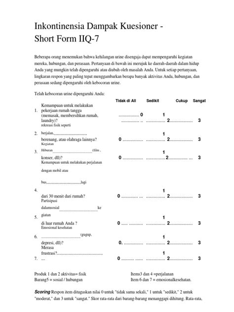 inkontinensia dampak kuesioner singkat form iiq 7 mengukur dampak