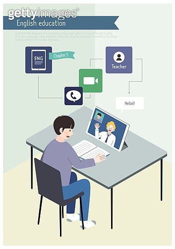 교육 주제 영어 교과목 공부 디지털태블릿 개인용컴퓨터 화상통화 이미지 Jv11191150 게티이미지뱅크