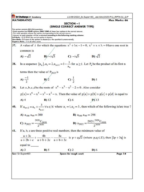 Pta 01 Quadratic Equations Sequence And Series 240413 161343 Pdf