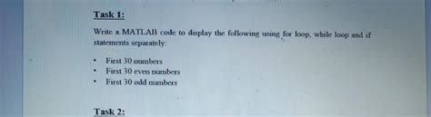 Solved Write A Matlab Code To Display The Following Using